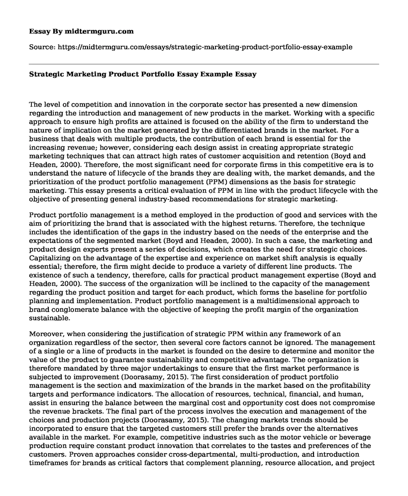 Strategic Marketing Product Portfolio Essay Example Free Essay Strategic Marketing Product Portfolio Essay Example Free Essay